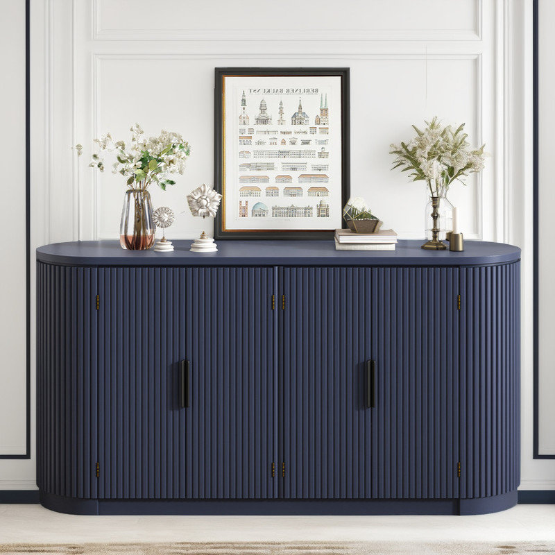 Ebern Designs 63" Curved Oval Sideboard Cabinet, Storage Cabinet with 4 Doors and Adjustable ...